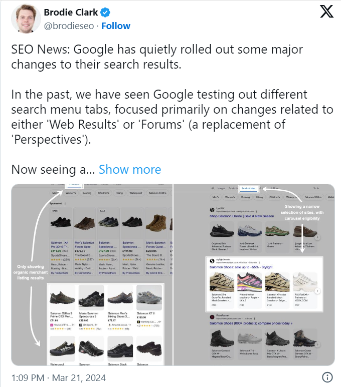 Meanwhile, the Product Sites tab showcases a more limited array of web ...