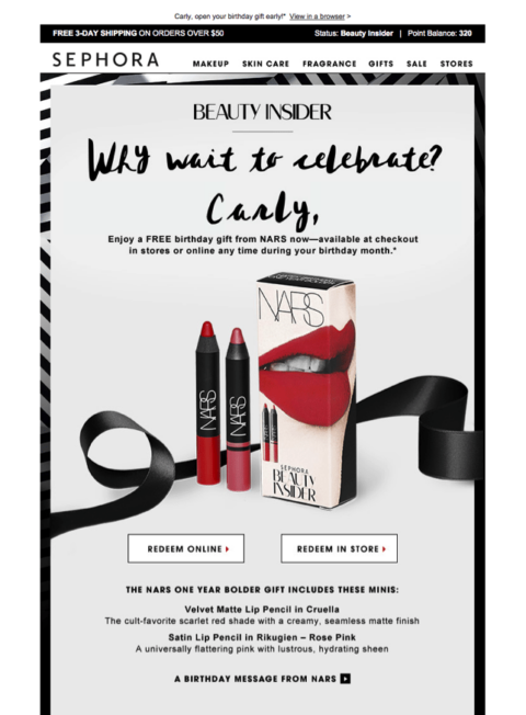 birthday email from Sephora